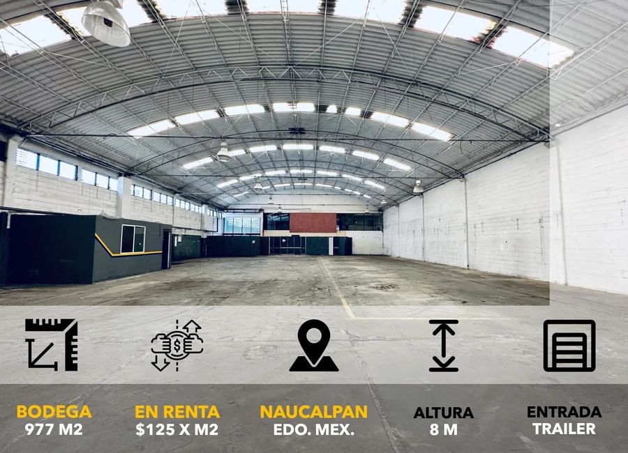 BODEGA EN RENTA EN NAUCALPAN de 977 m2 desde $125 x m2, Entrada de trailer + oficina | Lamudi.com.mx